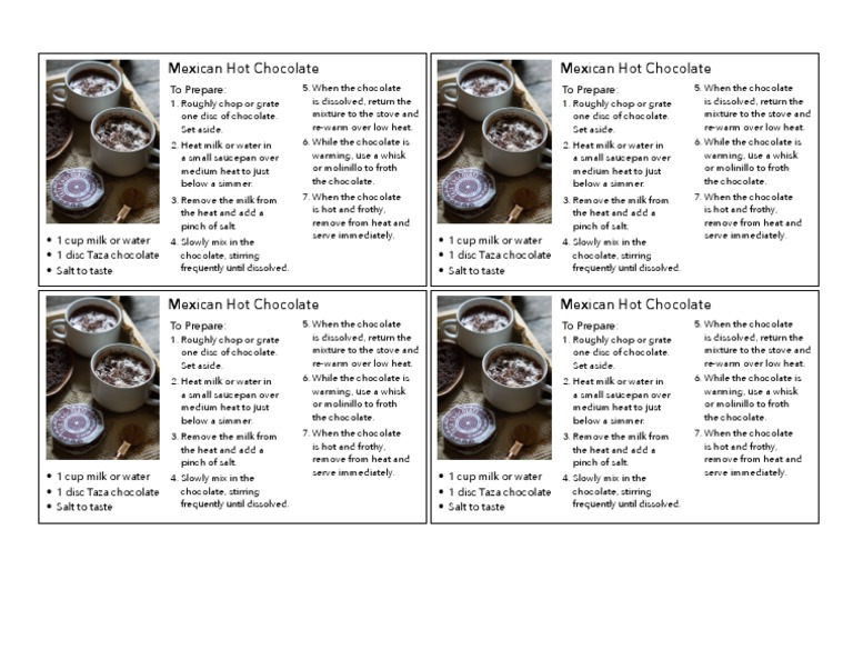 Hot Chocolate Recipe Card | PDF | Chocolate | Food And Drink