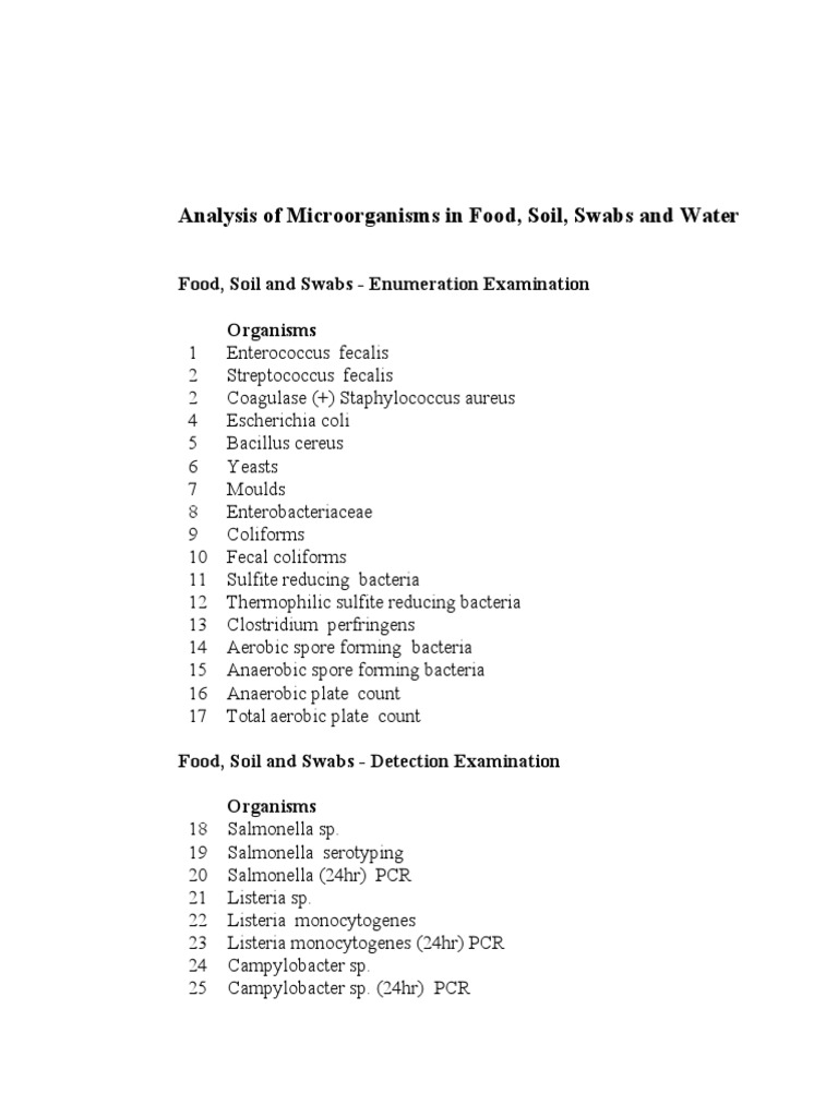 Analysis of Microorganisms in Food, Soil, Swabs and Water | PDF ...
