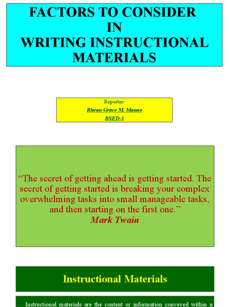 Key Factors in Writing Instructional Materials | PDF