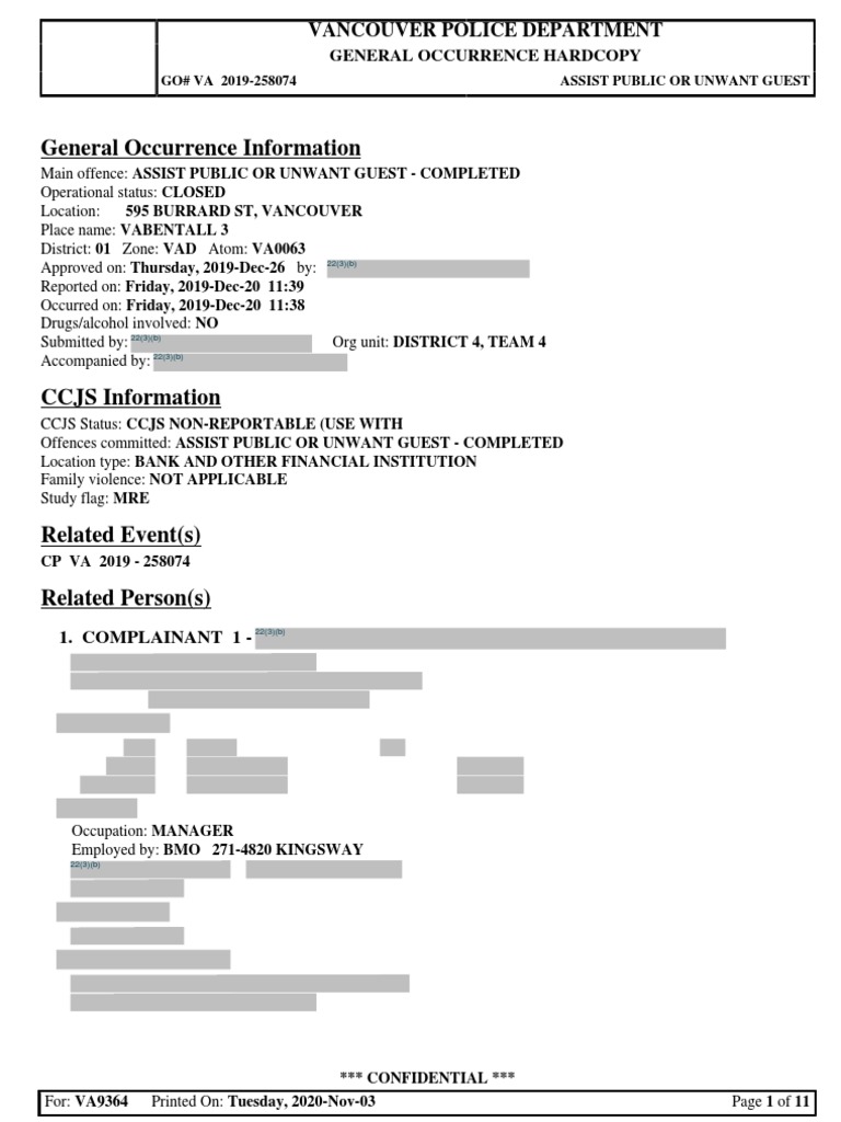 VPD Police Report | PDF | Fraud | Law Enforcement