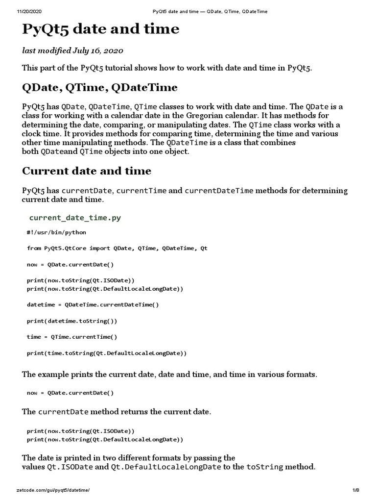 Pyqt5 Date And Time Qdate Qtime Qdatetime Pdf Download Free Pdf Daylight Saving Time 