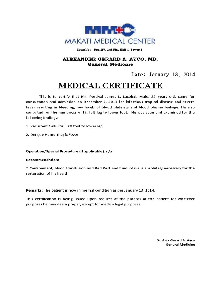 Medical Certificate | PDF