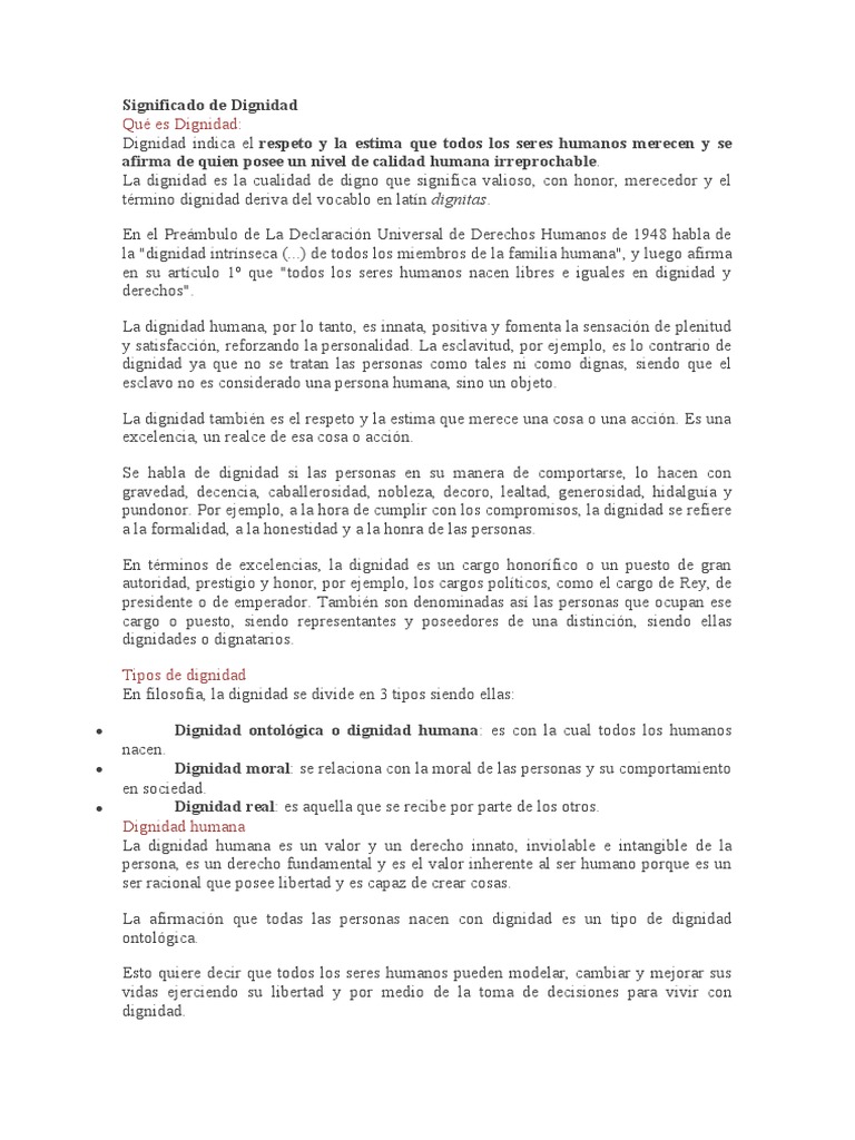 Significado de Dignidad | PDF | Dignidad | Moralidad