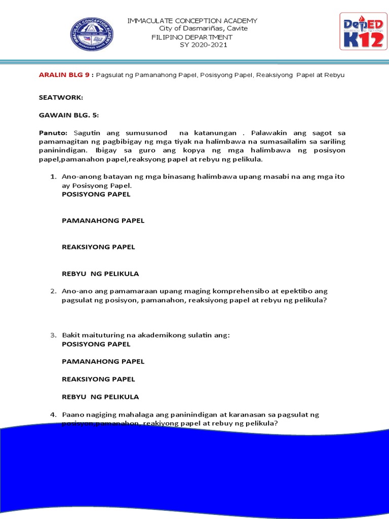 Body SW - Unit 2 - Aralin 9 - Piling Larang | PDF