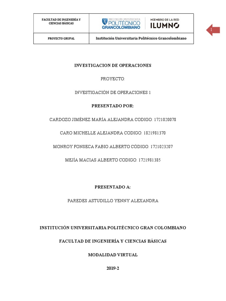 Entrega Final Proyecto I.O | PDF | La investigación de operaciones | Ingeniería