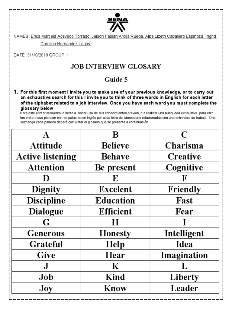 Job Interview Glosary and Activityy Crossword | PDF | Employment ...