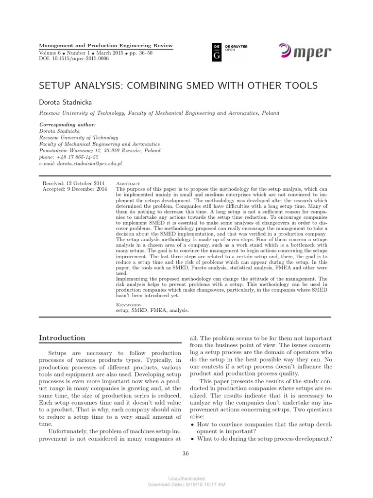Combining SMED With Other Tools | PDF | Survey Methodology | Data Analysis