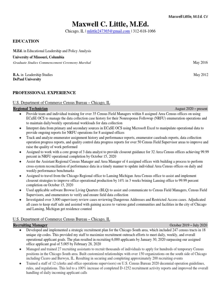 Maxwell C Little Resume 2021 CV | PDF | Census | United States Census ...