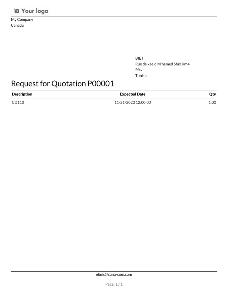 Request For Quotation - P00001 | PDF