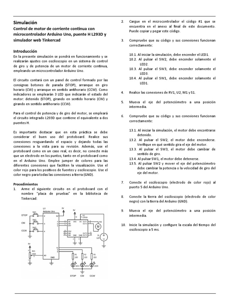 Práctica Arduino L293D Simulación Tinkercad | PDF | Bienes manufacturados | Electrónica