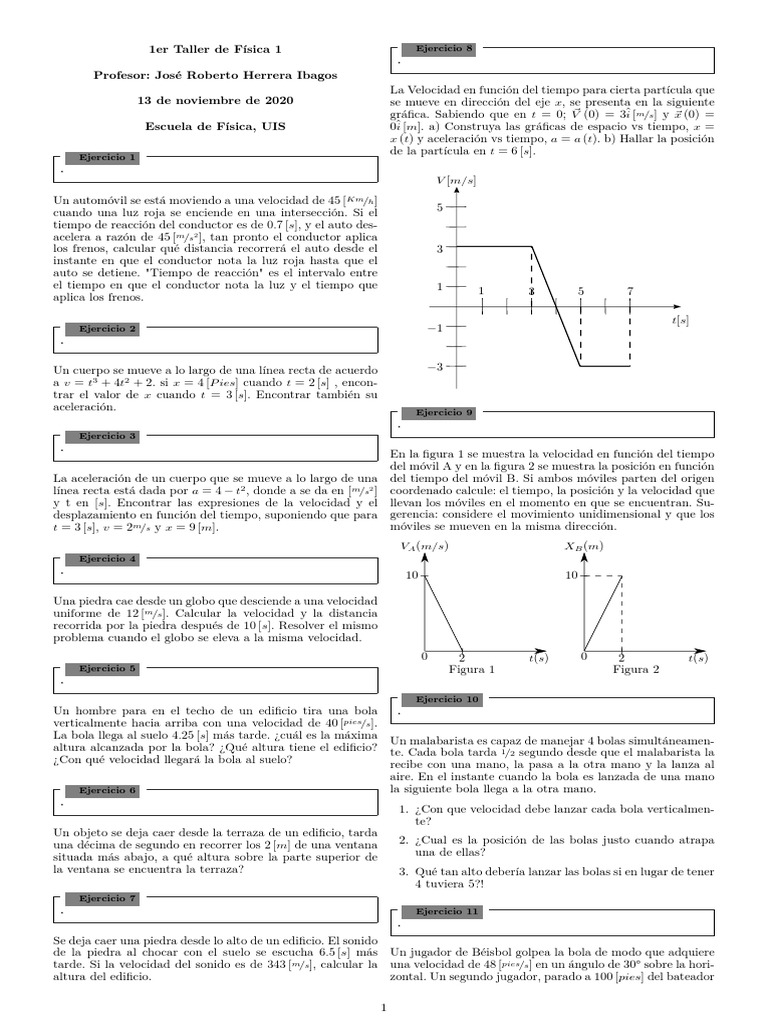 Taller - 1 Fisica PDF | Download Free PDF | Velocidad | Aceleración