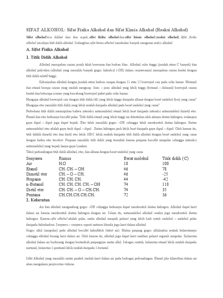 Sifat Alkohol Dan Eter | PDF