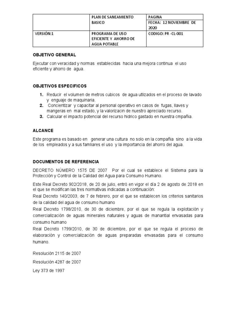 Programa de Uso Eficiente y Ahorro Del Agua | PDF | Agua potable | Agua