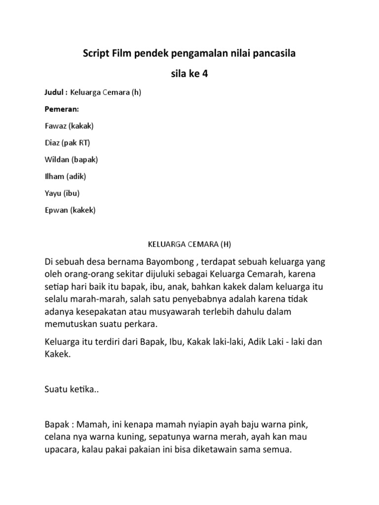 Script Film Pendek Pengamalan Nilai Pancasila | PDF