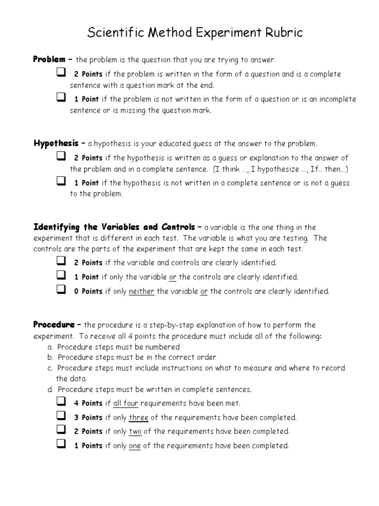 Scientific Method Experiment Rubric Q Q: Problem | PDF | Experiment ...