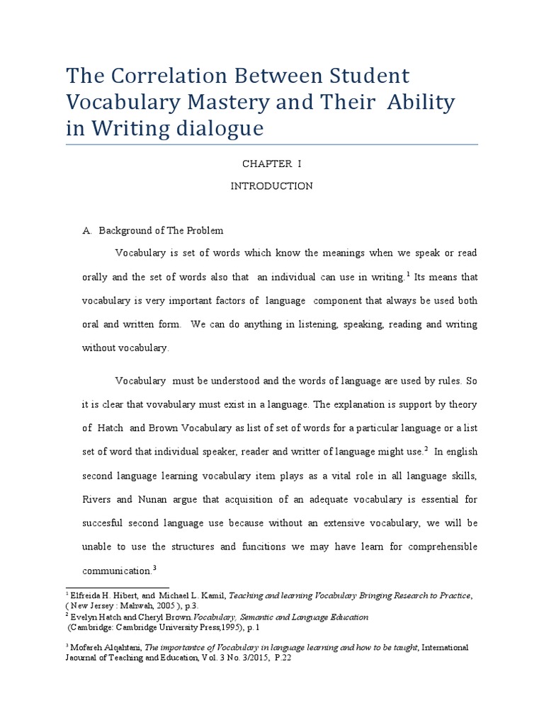 The Correlation Between Student Vocabulary Mastery and Their Ability in Writing Dialogue | PDF ...