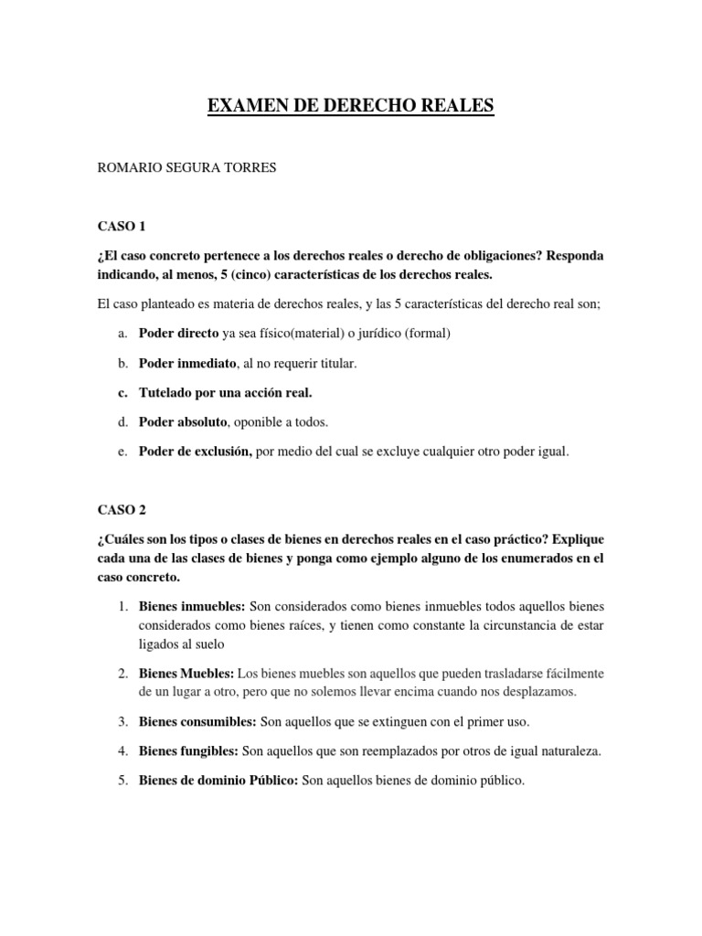 Examen de Derecho Reales PDF | PDF | Bienes | Propiedad