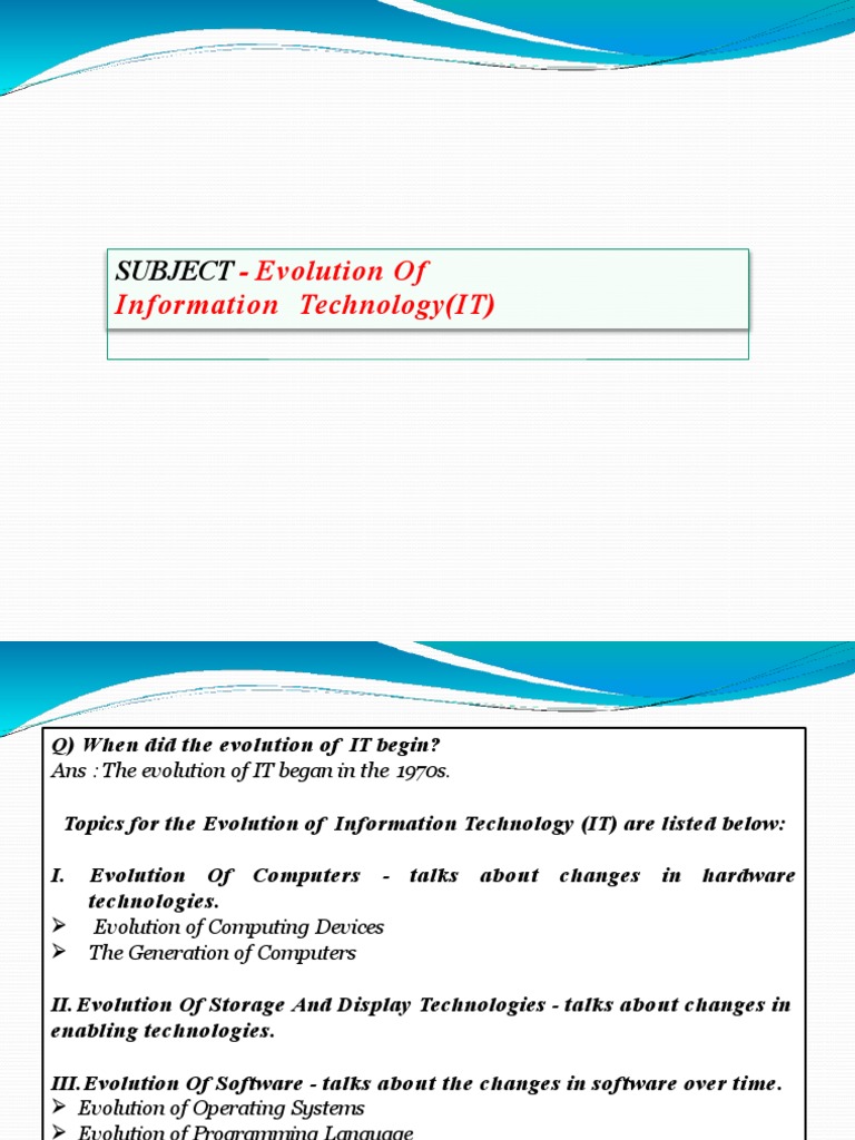 Subject: - Evolution of Information Technology (IT) | PDF | Computer ...