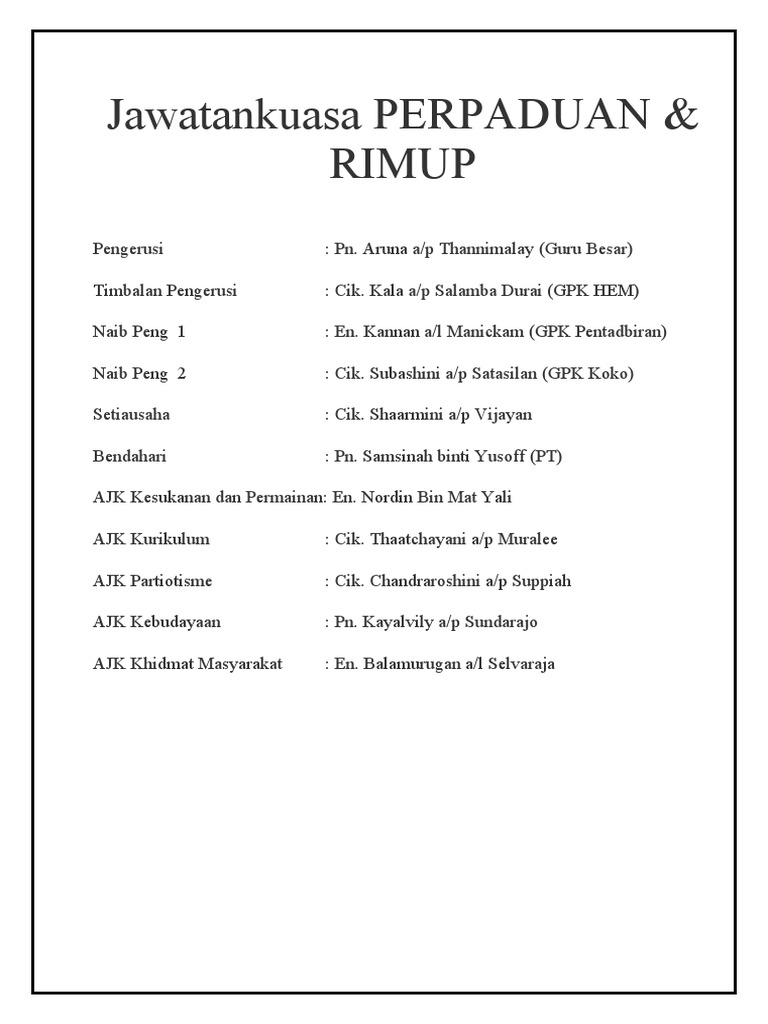 Jawatankuasa RIMUP | PDF