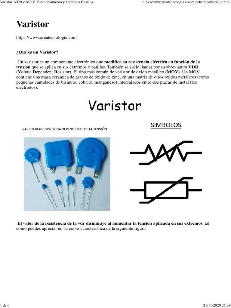 Varistor, VDR o MOV | PDF | Corriente eléctrica | Inductor