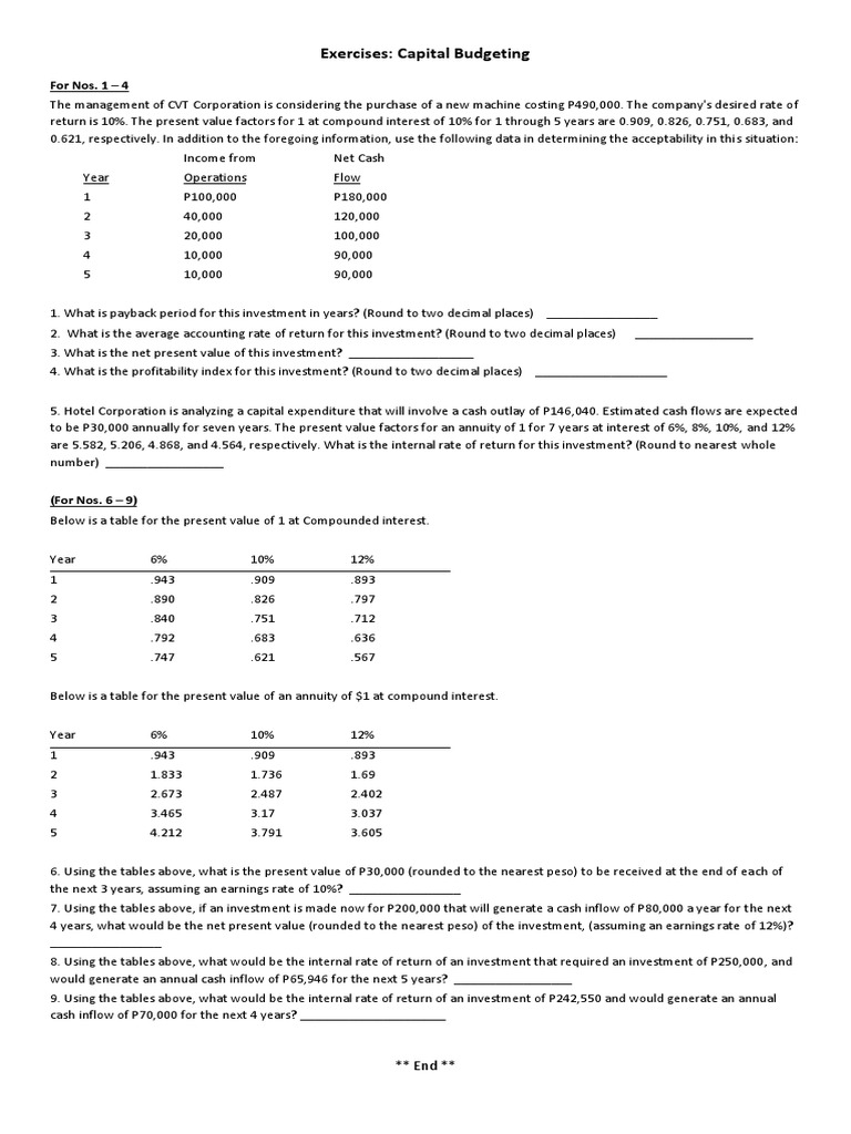 Exercises - Capital Budgeting | PDF | Capital Budgeting | Present Value