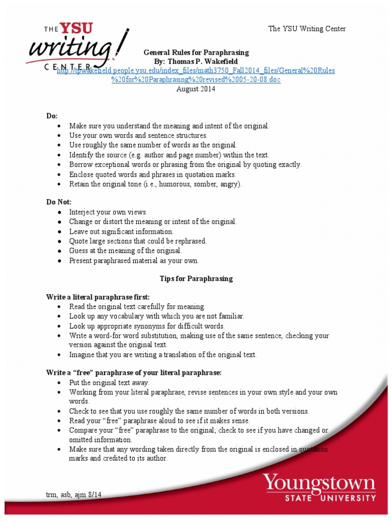 General Rules For Paraphrasing Revised 05-20-08 | PDF | Language Arts ...