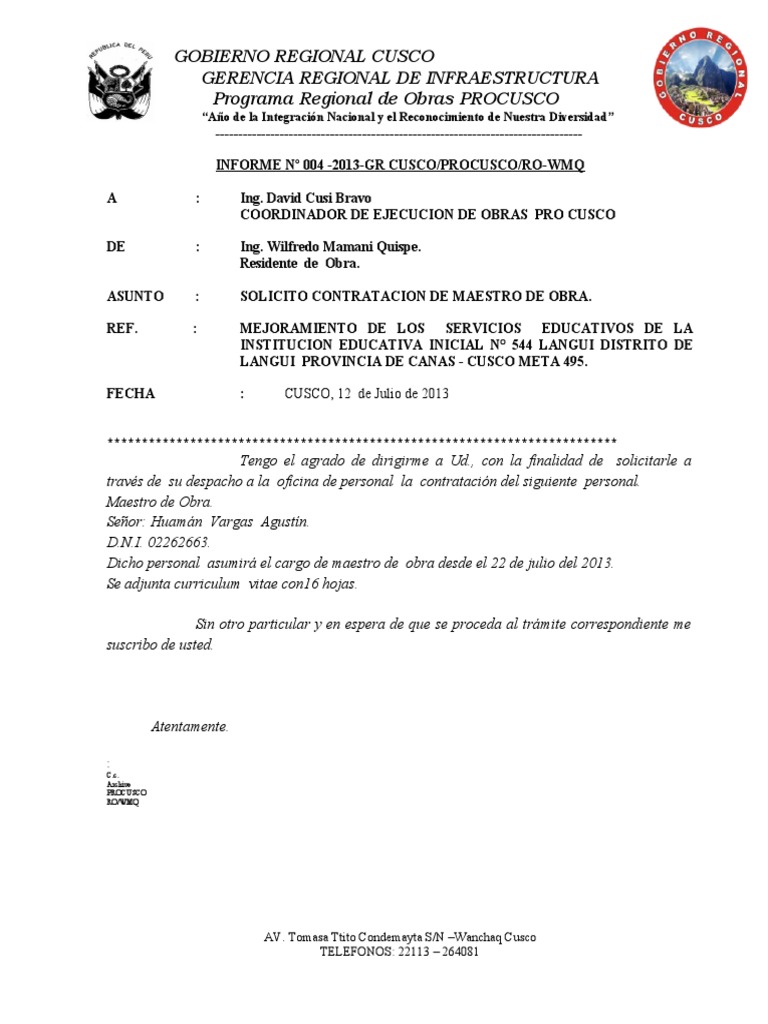 INFORME #004 Maestro de Obra. | PDF