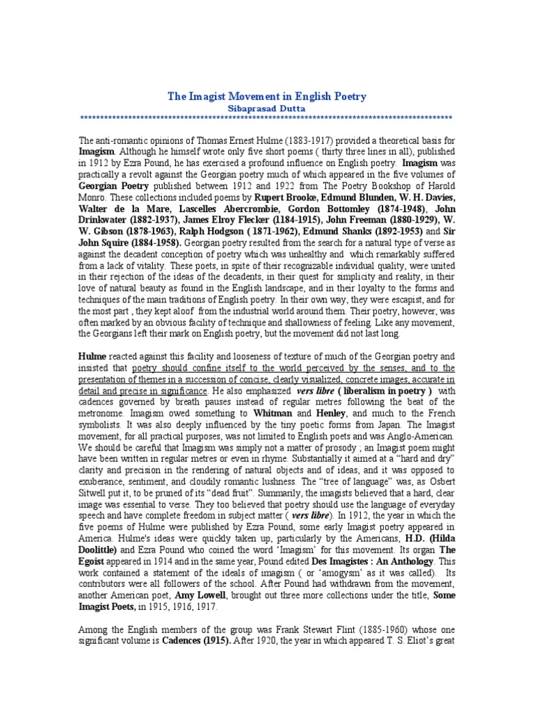 The Imagist Movement in English Poetry | PDF | English Language ...