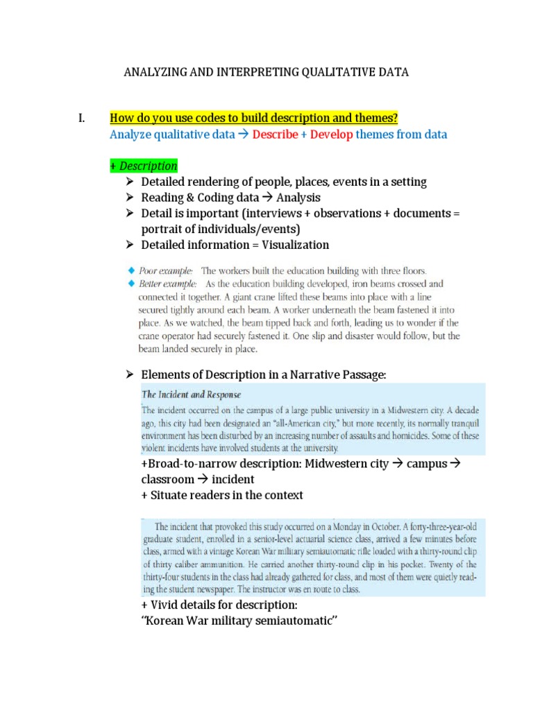 Analyze Qualitative Data + Themes From Data: Describe Develop | PDF ...