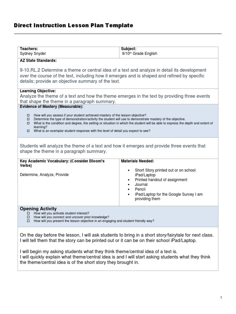 Direct Instruction Lesson Plan-1 2 | PDF | Question | Educational ...
