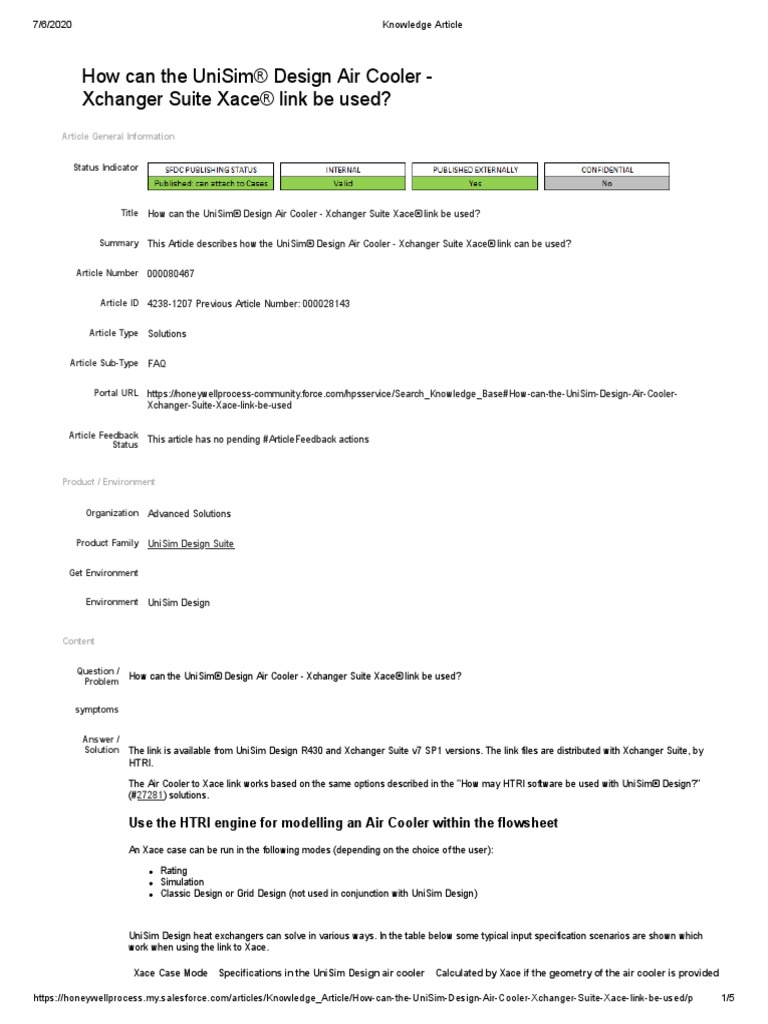 How Can The UniSim® Design Air Cooler - Xchanger Suite Xace® Link Be ...