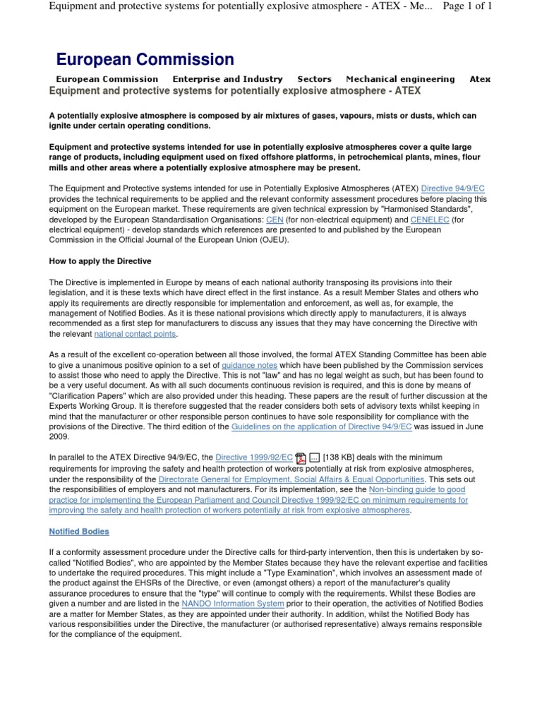 ATEX Directive 94/9/EC Explained for Explosive Atmosphere Equipment ...