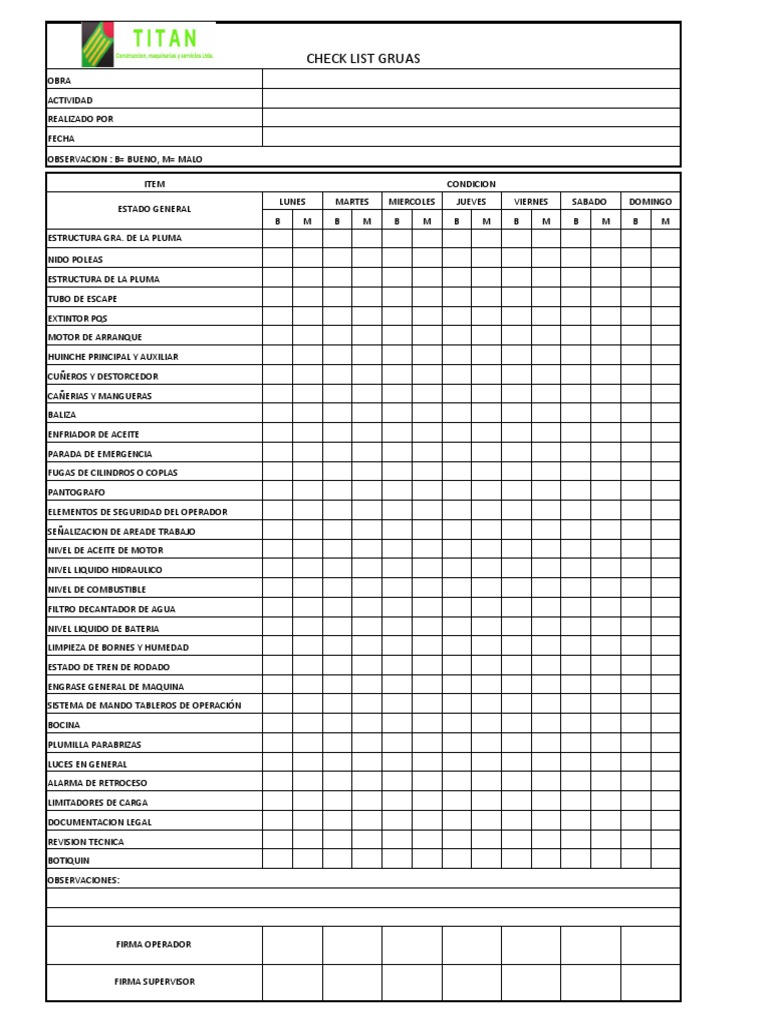 Check List Grua | PDF