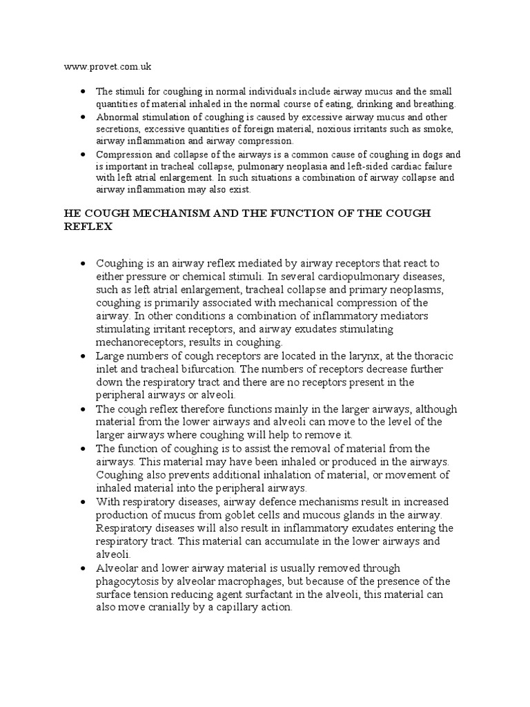 He Cough Mechanism and The Function of The Cough Reflex | PDF ...