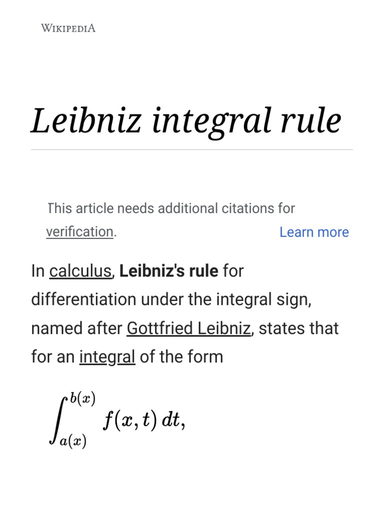 Leibniz Integral Rule Wikipedia Pdf Integral Derivative