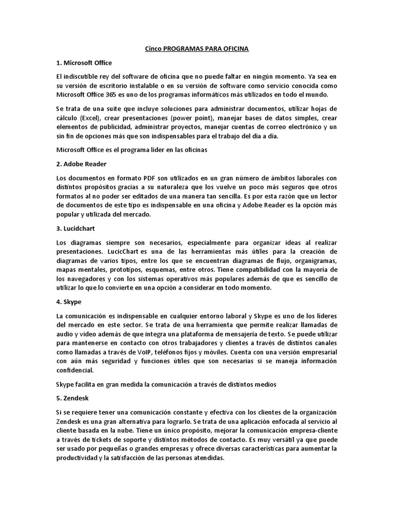 5 PROGRAMAS PARA OFICINA - Trabajo 2 | PDF | Microsoft Office | Microsoft