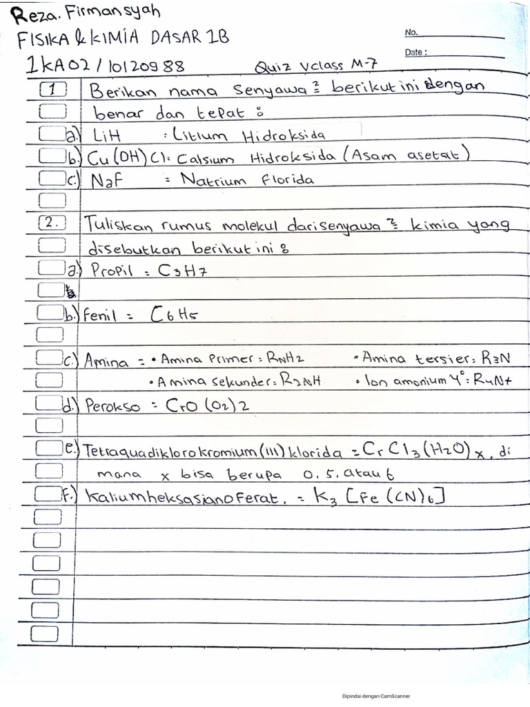 Reza Firmansyah - Quiz Vclass M7 - Fisika&Kimia Dasar 1B | PDF