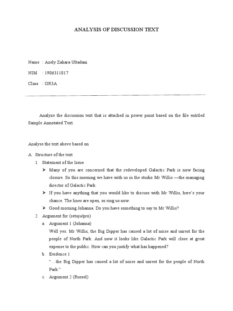 Analysis of Discussion Text | PDF | Verb | Human Communication
