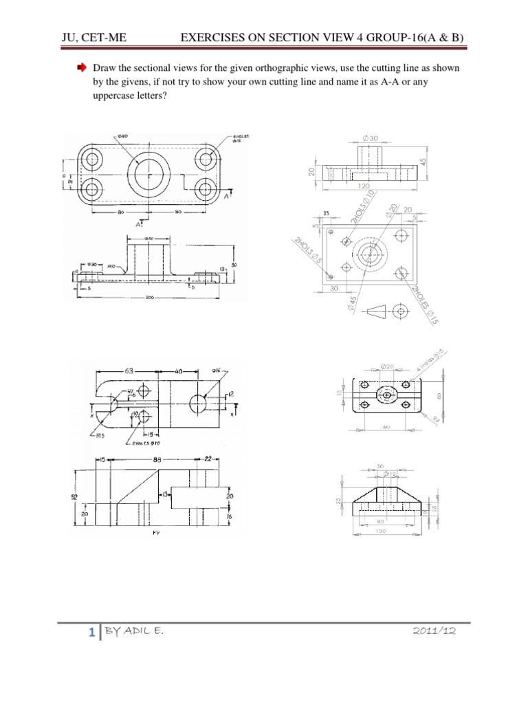 Section View Exercises for Engineering Drawing | PDF | Teaching Methods ...