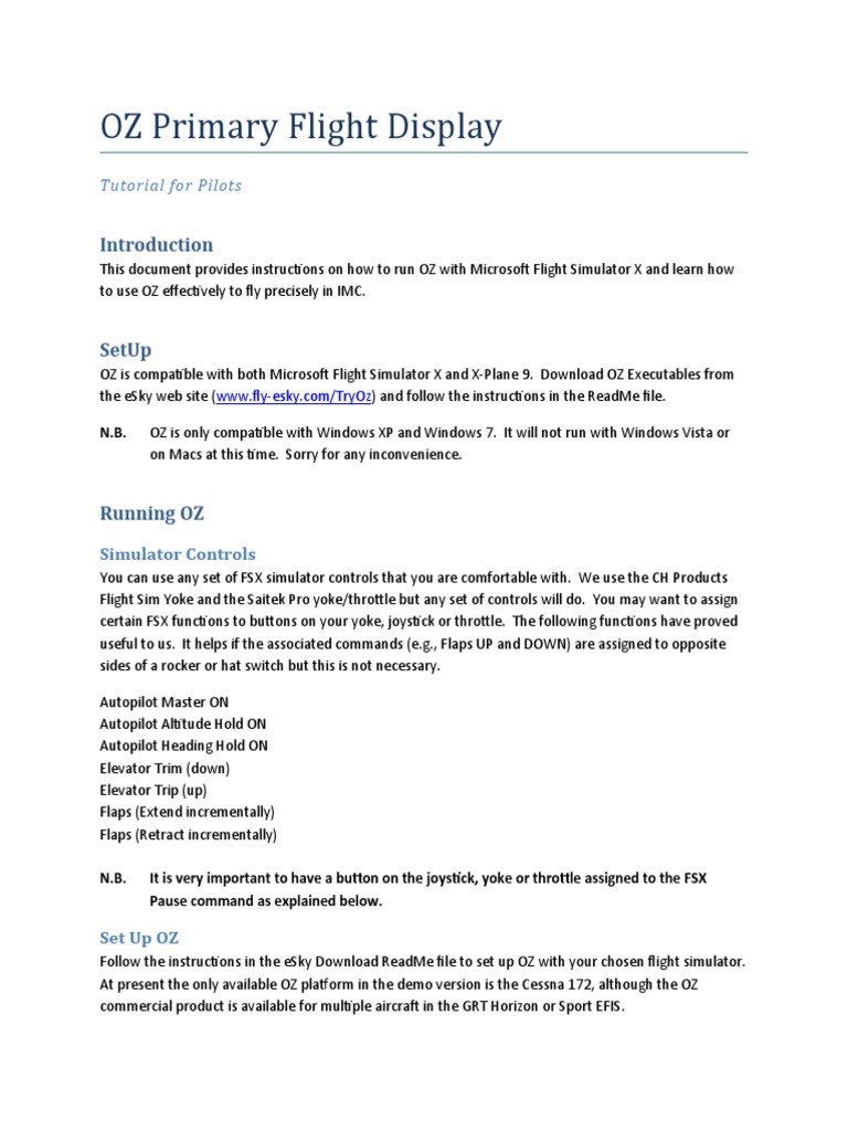 OZ Primary Flight Display: Tutorial For Pilots | PDF | Aerospace | Aircraft