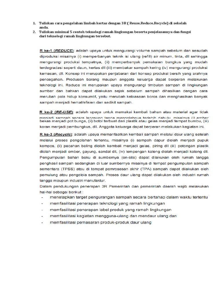 Pengolahan Limbah Kertas 3R di Sekolah | PDF