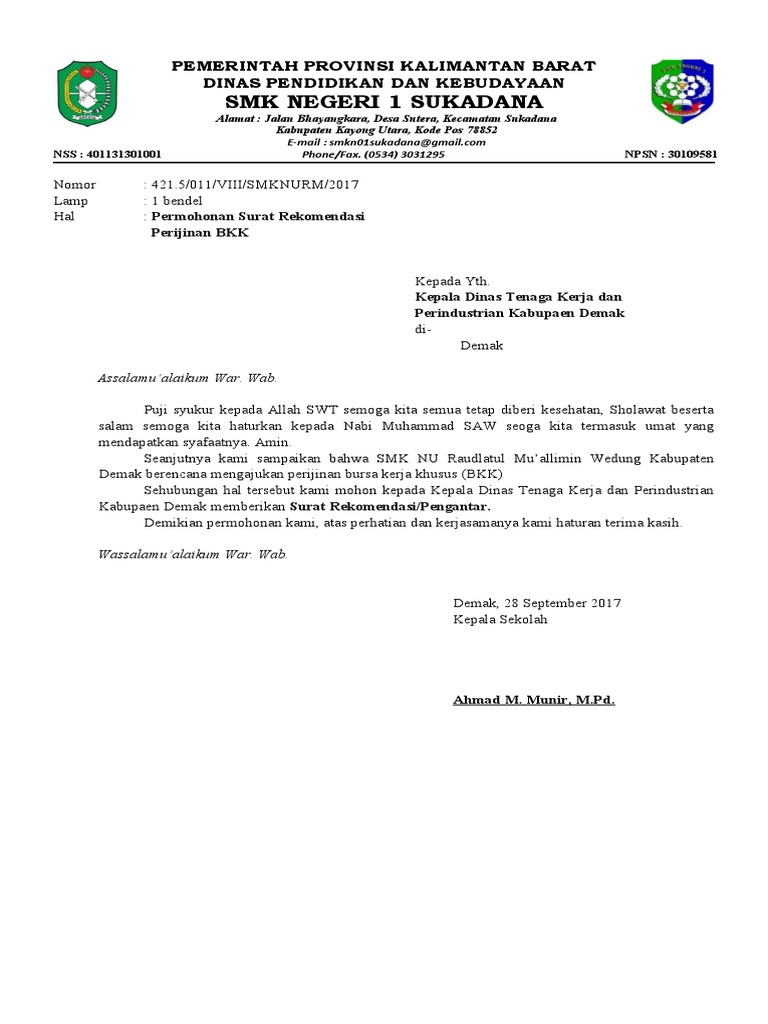 Surat Rekomendasi BKK | PDF