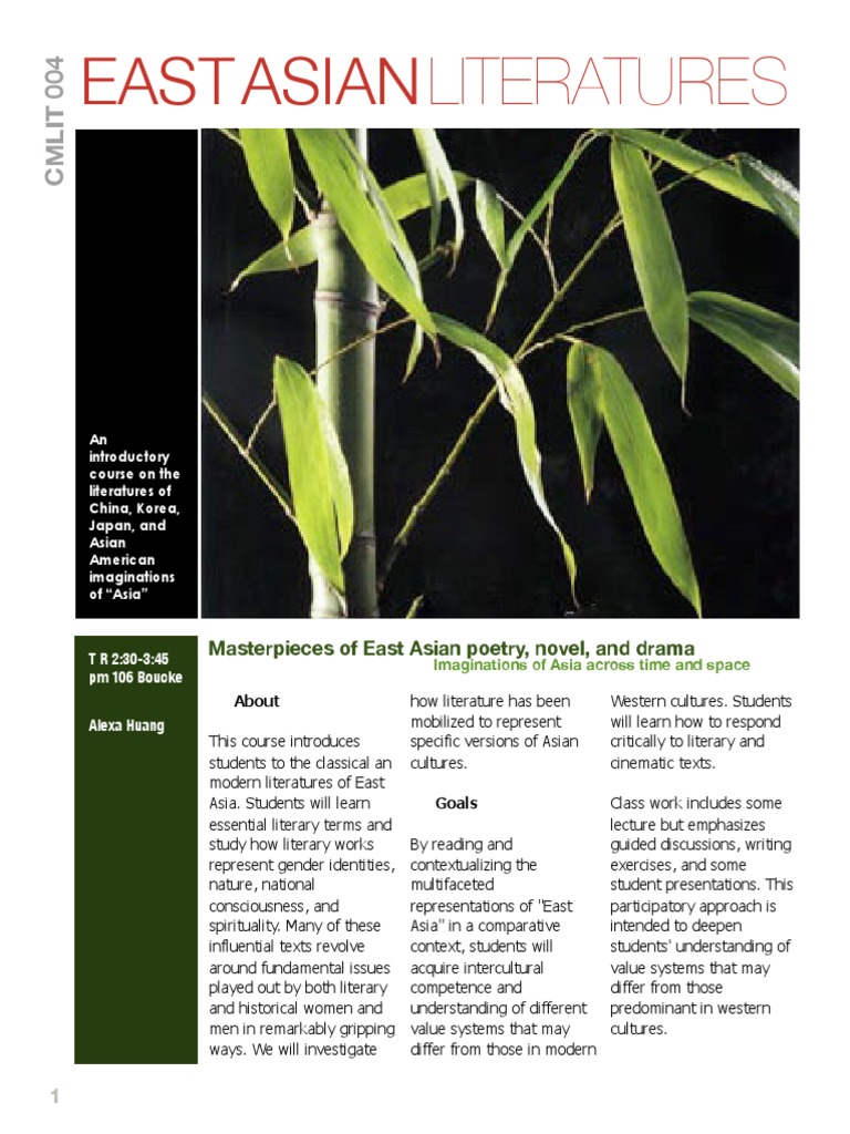 East Asian Literatures: Masterpieces of East Asian Poetry, Novel, and ...