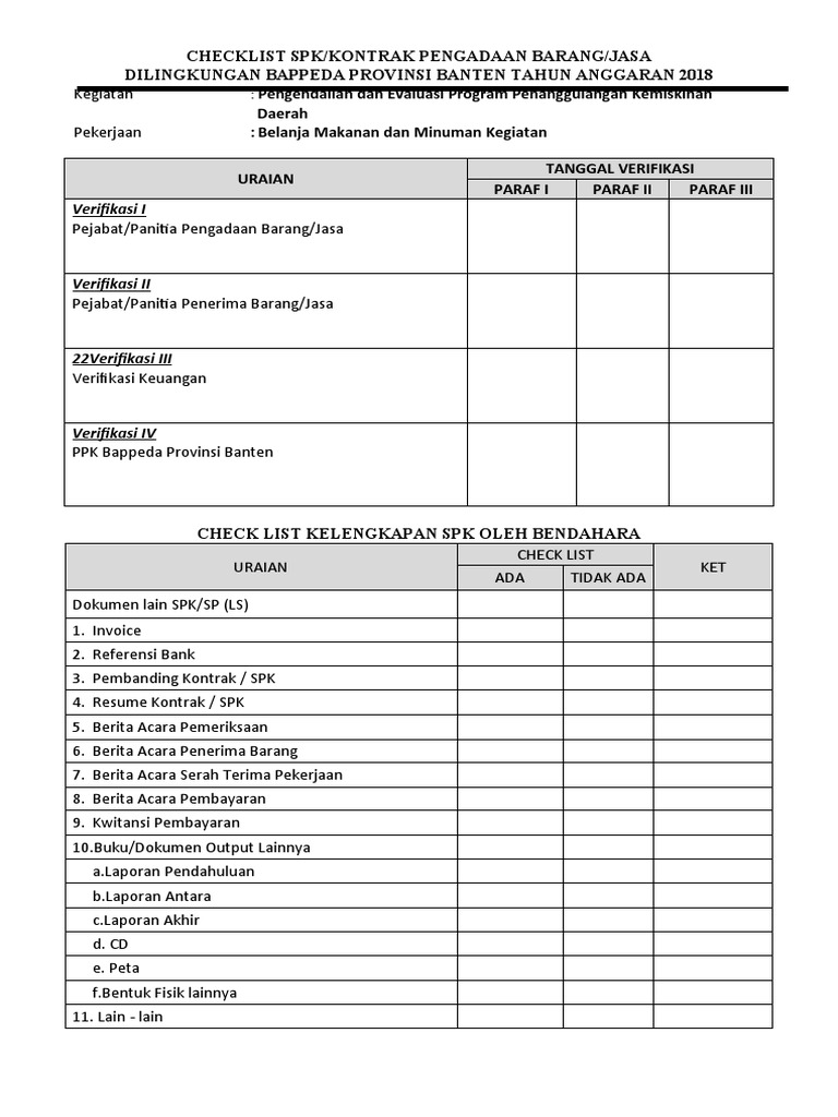 Checklist SPK | PDF