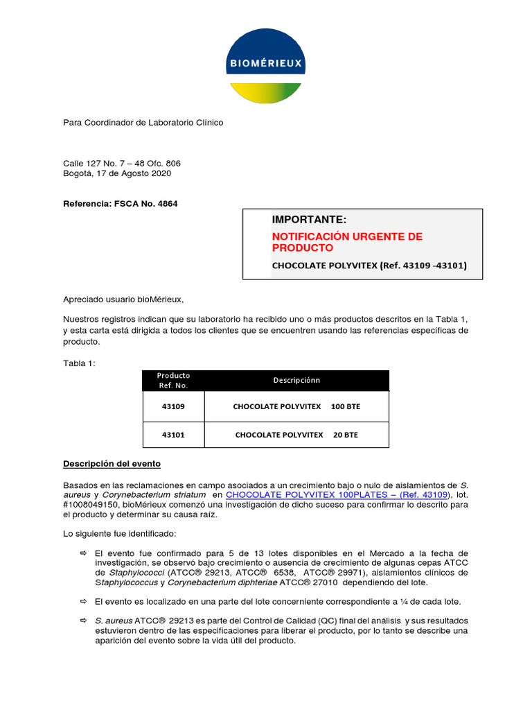 Notificación Urgente: Chocolate Polyvitex | PDF | Microbiología | Salud ...