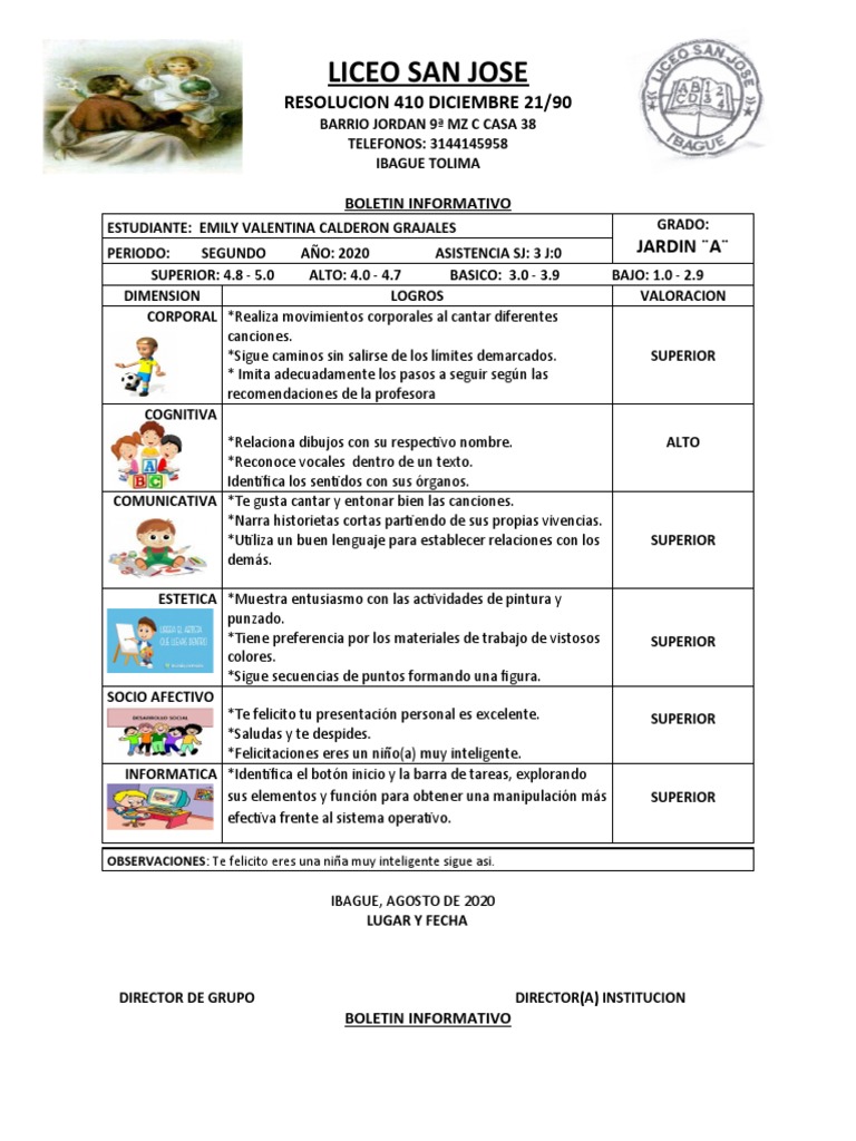 Boletines Preescolar Jardin A | PDF | Informática | Ciencia cognitiva