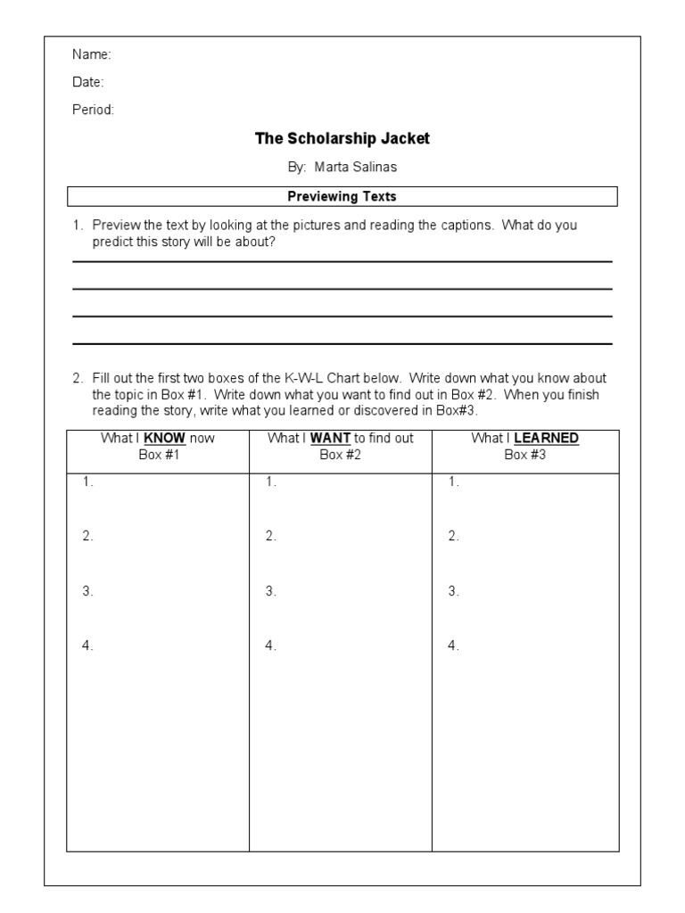 4-4-The Scholarship Jacket Worksheet | PDF | Narration | Communication