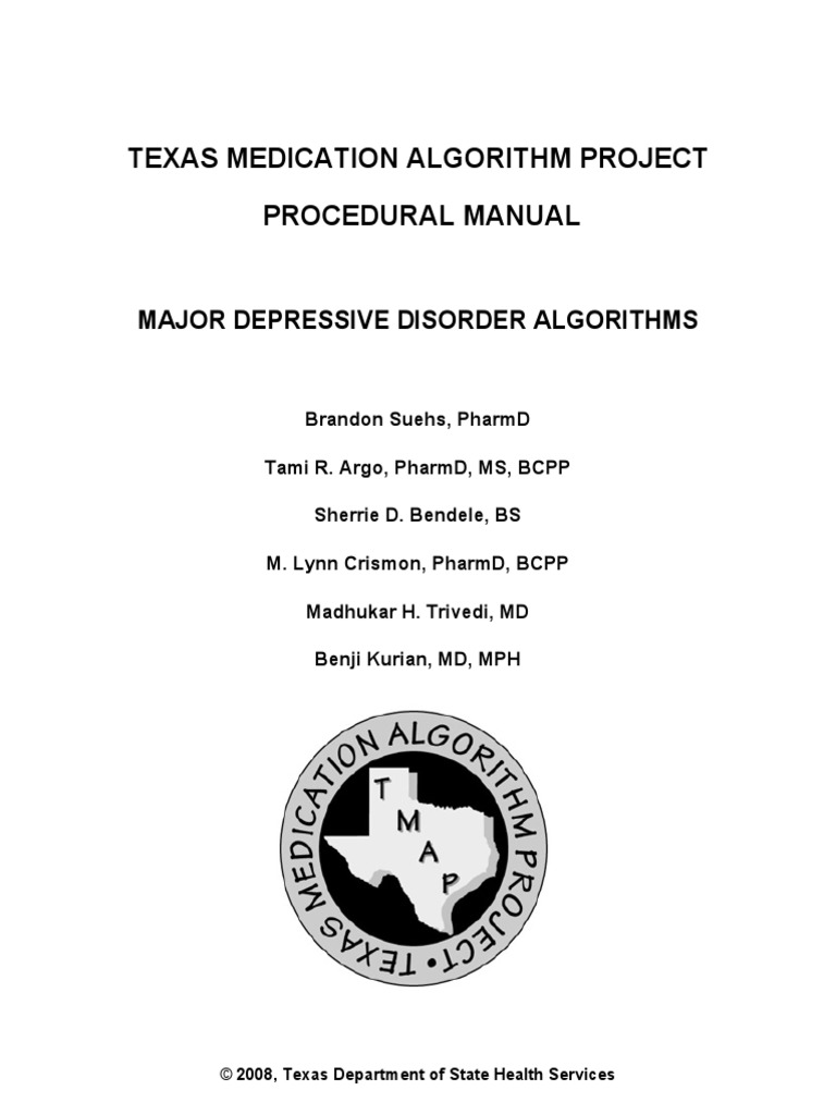 Texas Algorithm - Major Deprression Disorder Medication Algorithm PDF ...