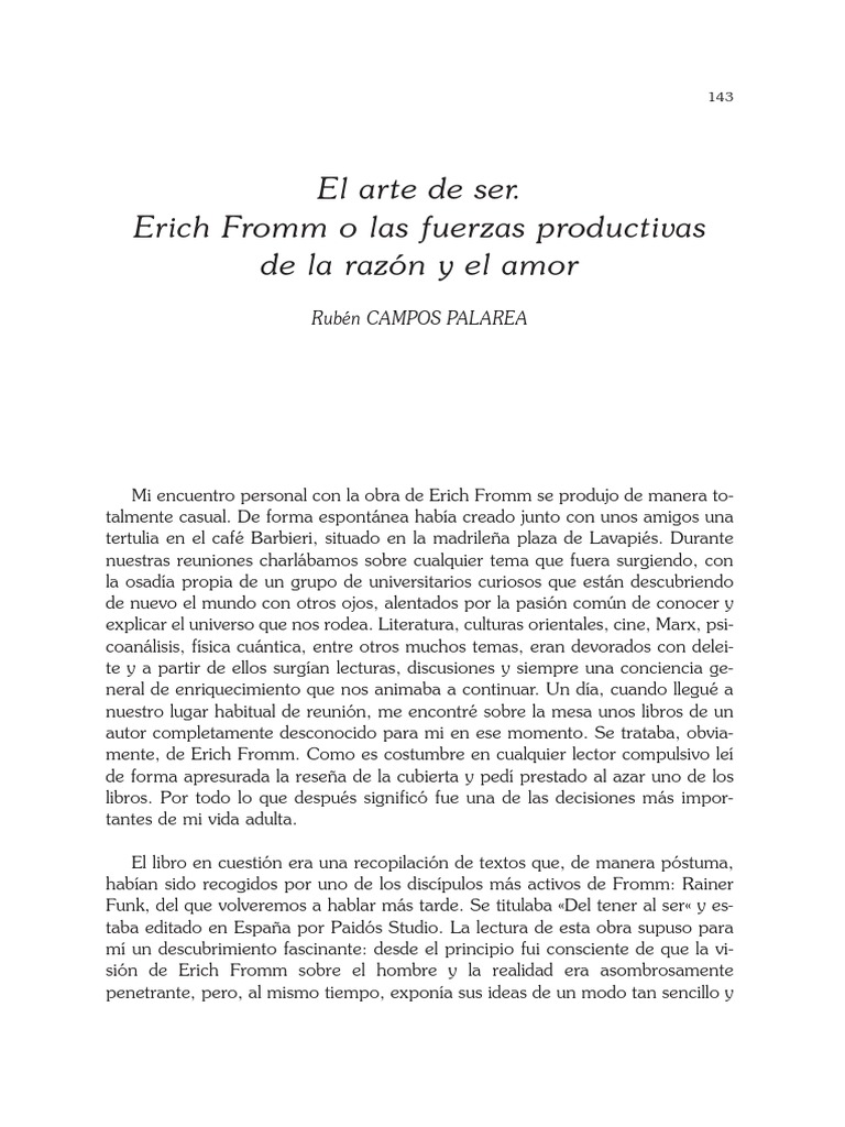Erich Fromm: Razón y Amor en la Vida | PDF | Erich Fromm | Psicoanálisis
