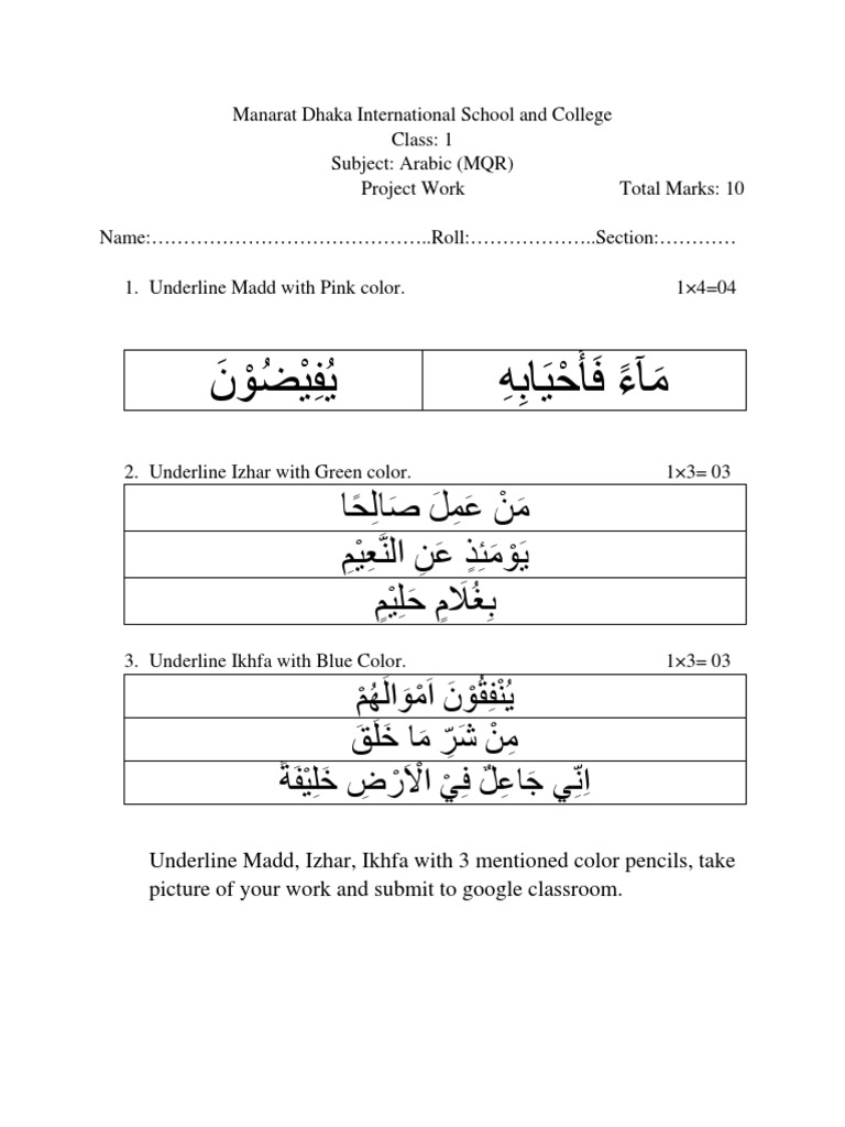Project Work, Class 1 MQR | PDF